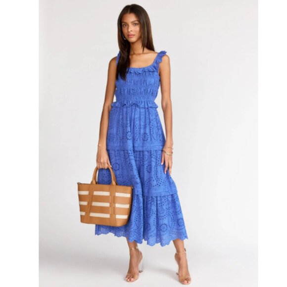 ARULA | Dresses | Blue Arula Eyelet Embroidery Flower Maxi Tiered Dress ...